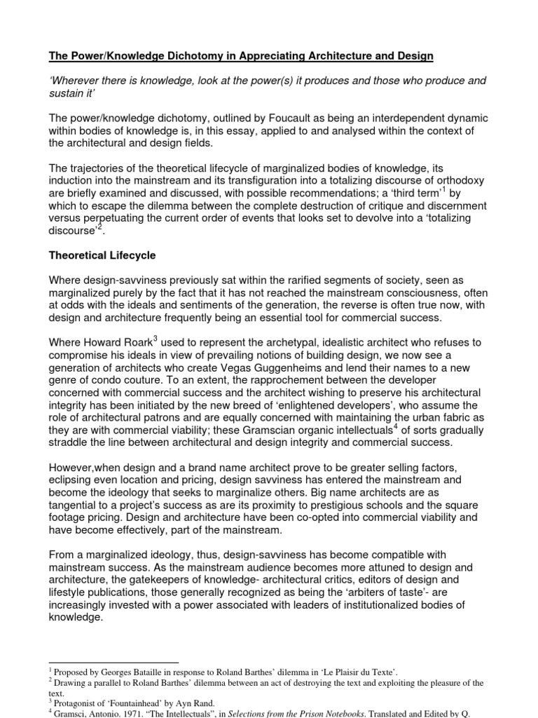 The Power Knowledge Dichotomy Architecture | PDF | Discourse | Michel ...