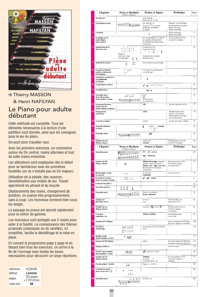 Méthode de Piano pour Adultes Débutants | PDF
