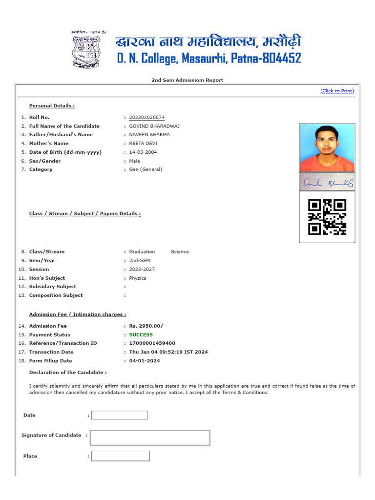 Graduation Admission Report | PDF