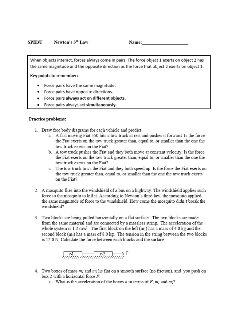 06 Newtons 3rd Law Worksheet | PDF | Force | Newton's Laws Of Motion