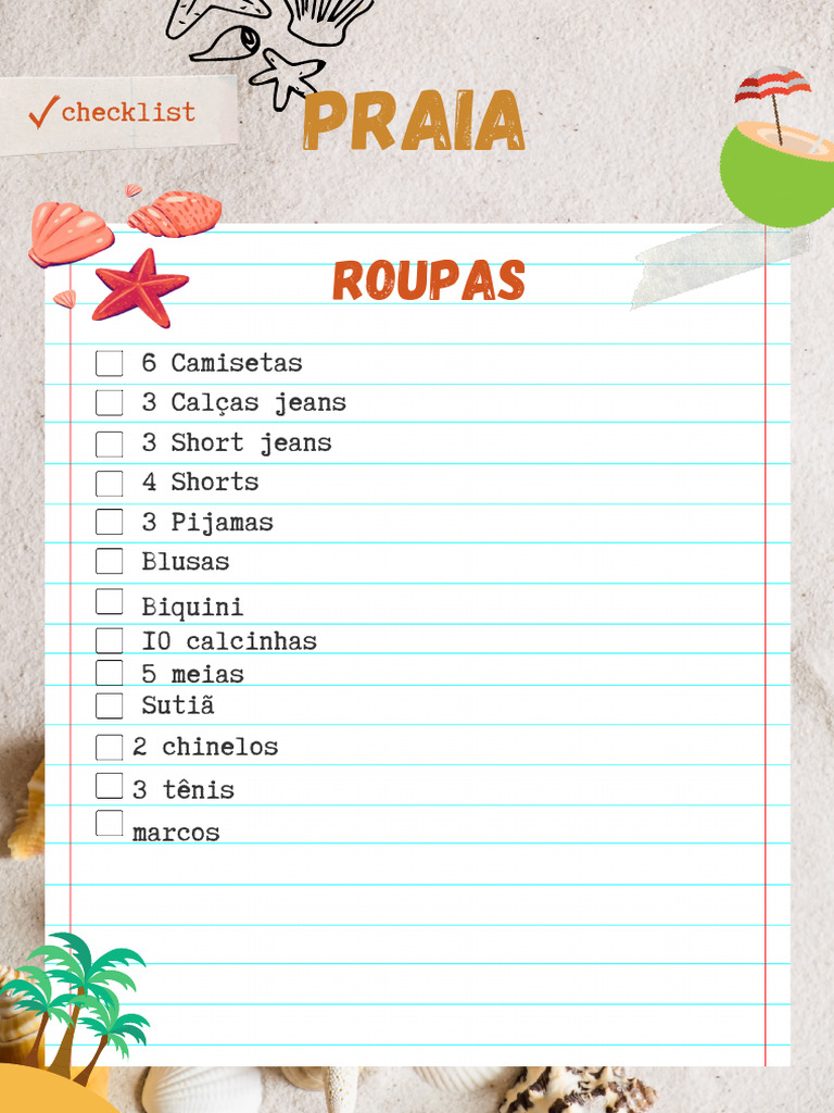 Checklist de Viagem para Praia | PDF | Gastronomia, comida e vinho