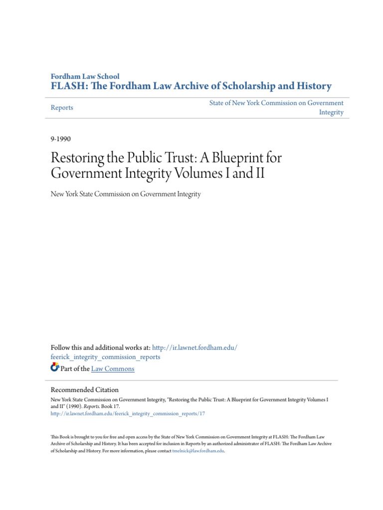 Restoring The Public Trust - A Blueprint For Government Integrity | PDF