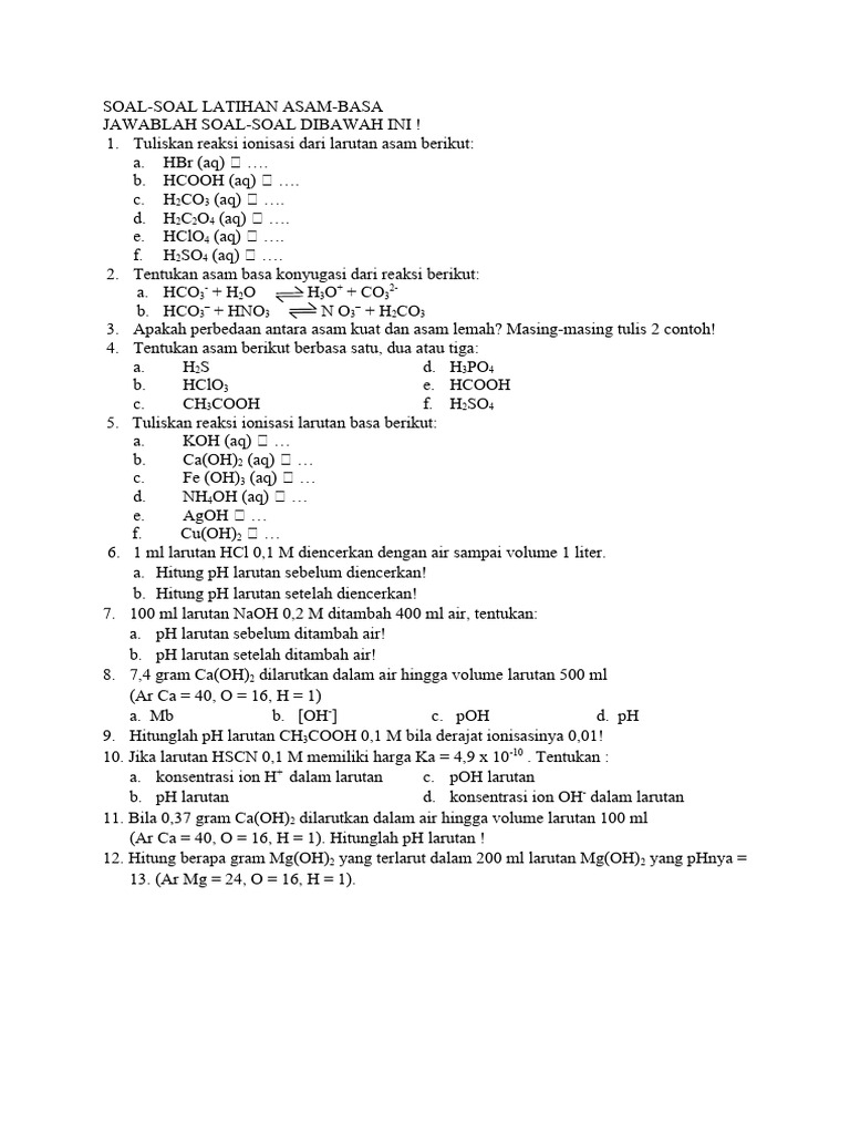 Contoh Soal Asam Basa dan Pembahasan | PDF