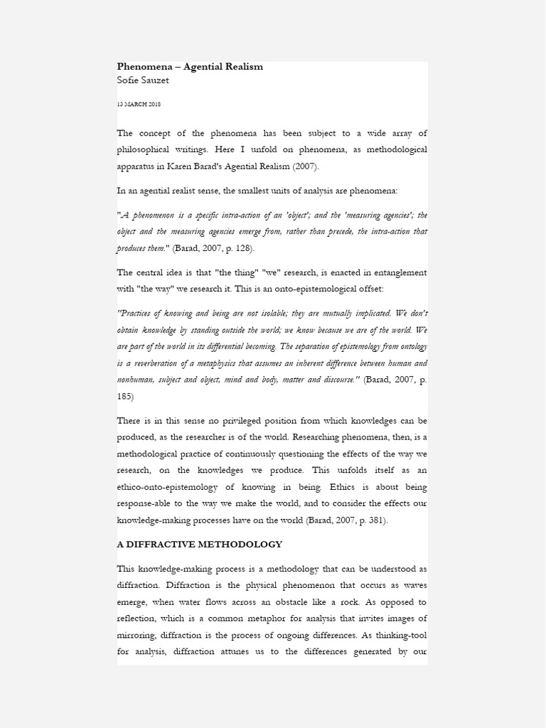 Agential Realism & Phenomena Analysis | PDF | Epistemology ...