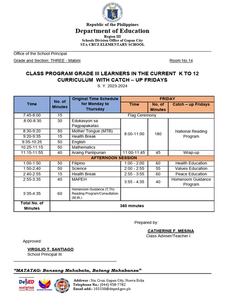Catch Up CLASS PROGRAM 2023 2024 1 | PDF