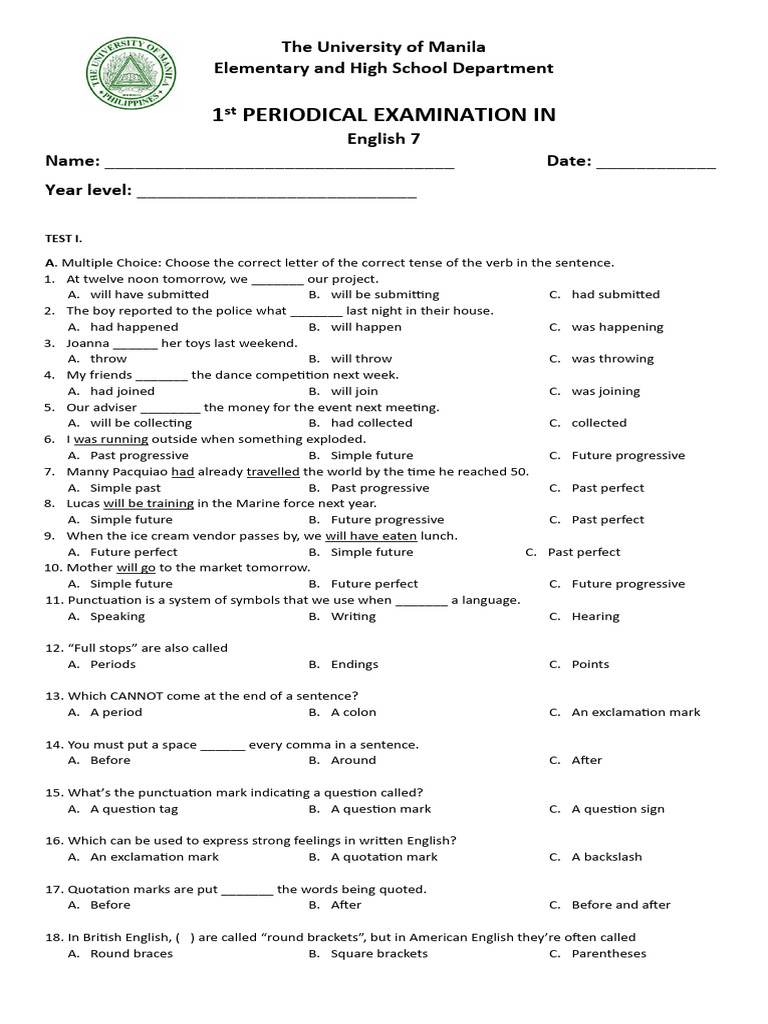 Q1 Eng 7 (4 Copies) | PDF | Bracket | Punctuation