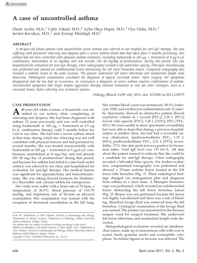 Aydin Et Al 2011 A Case of Uncontrolled Asthma | PDF | Asthma | Lung