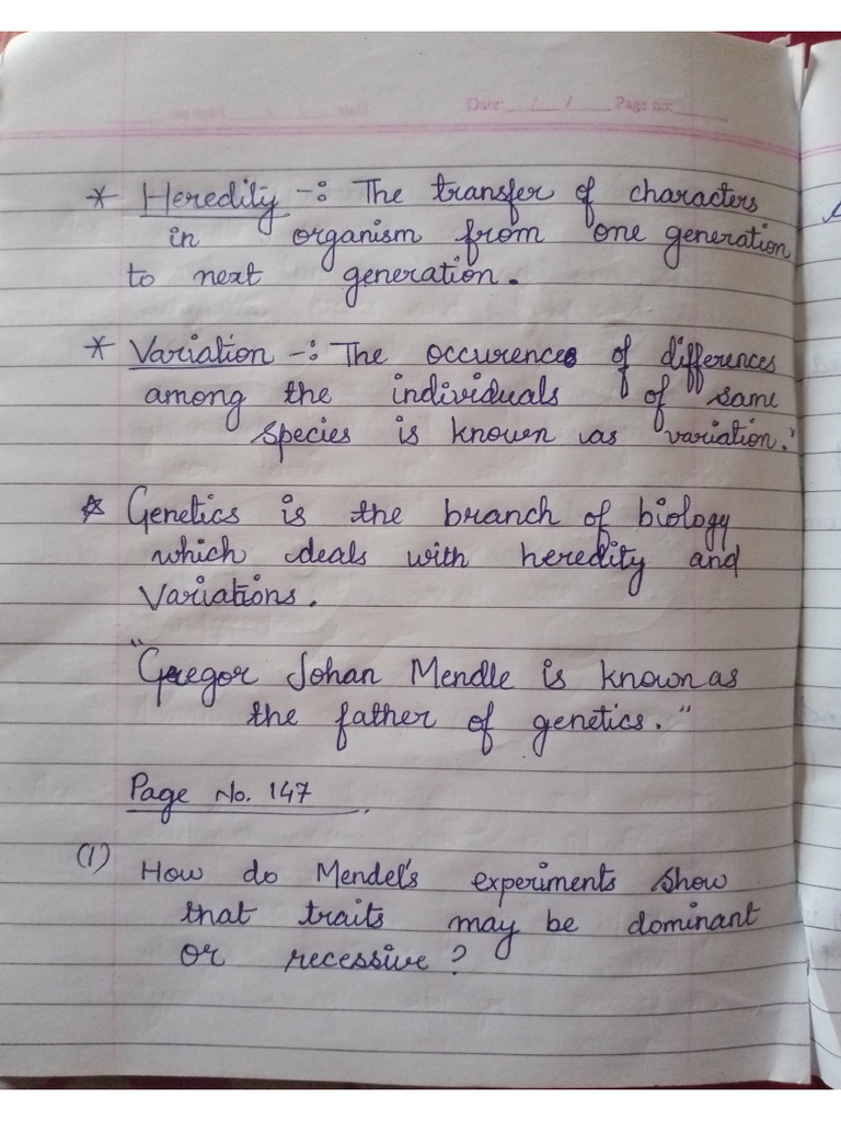 Class 10 Lesson 9 - Heredity Notes | PDF