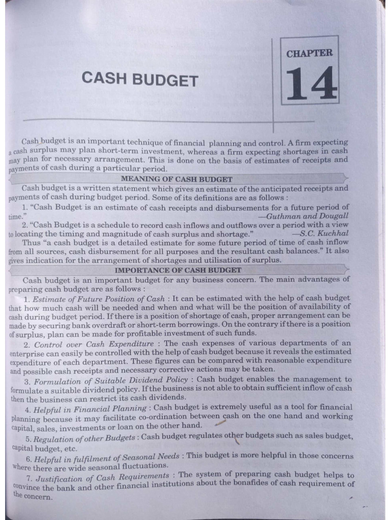 Cash Budget | PDF