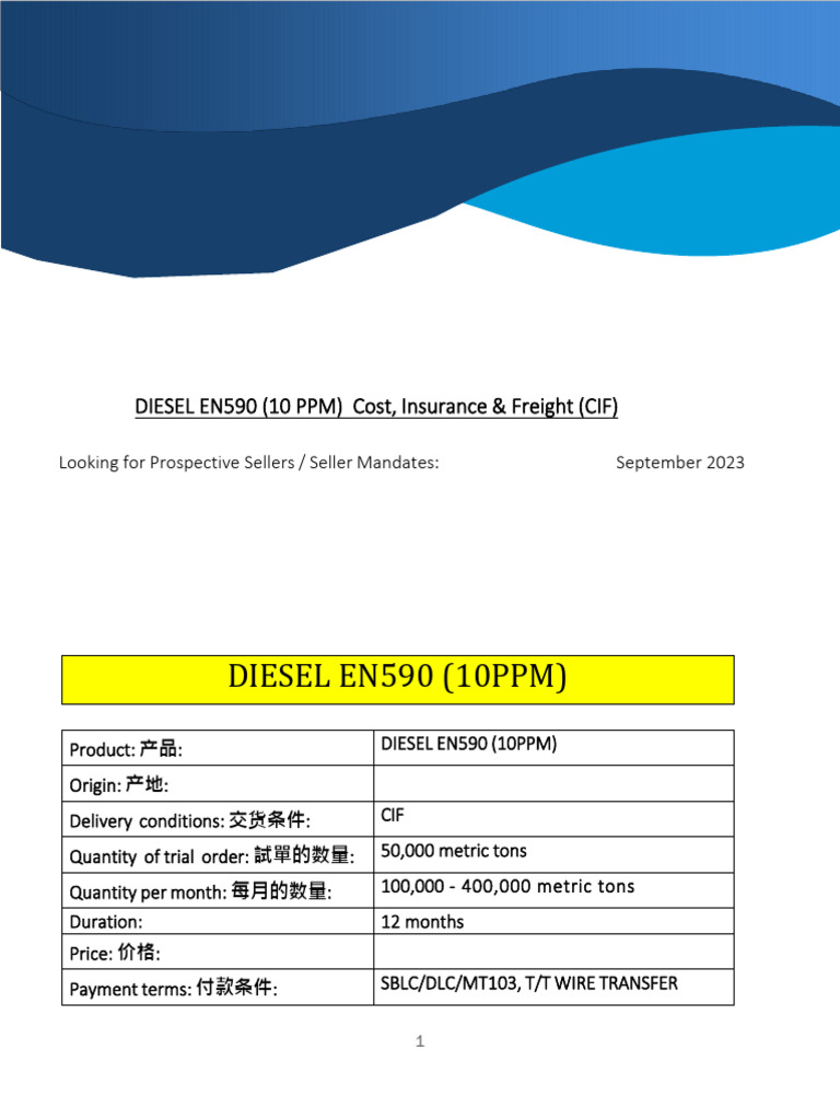 Diesel EN590 - Looking For Supply | PDF | Physical Sciences | Chemical ...