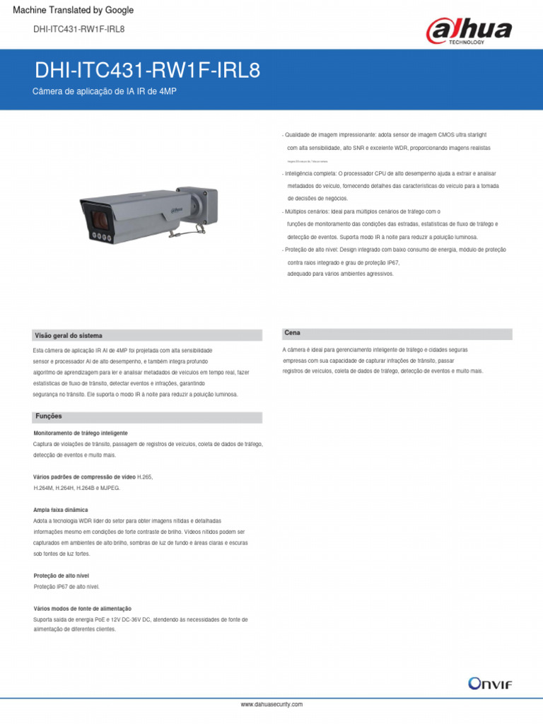 Câmera DHI-ITC431-RW1F-IRL8 4MP AI | PDF