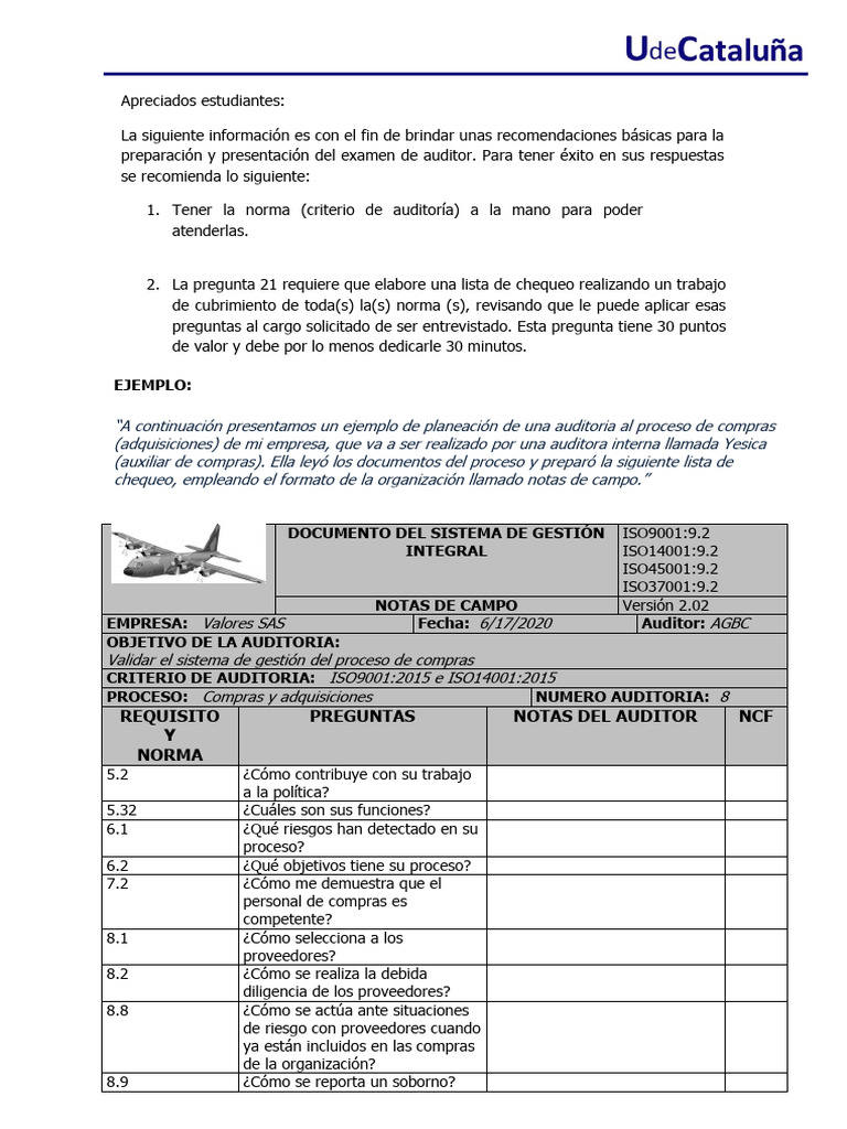 Instructivo Examen Auditor SGACOR FN | PDF | Auditoría | Contralor