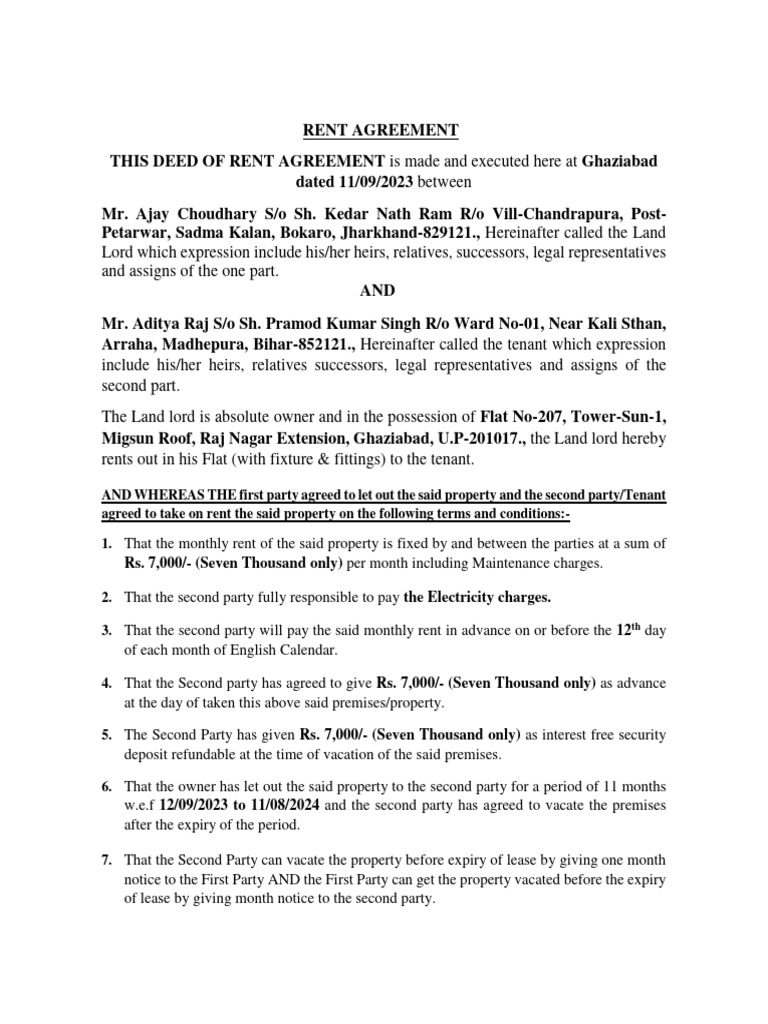 Rent Agreement Migsun Ji | PDF | Lease | Real Property Law