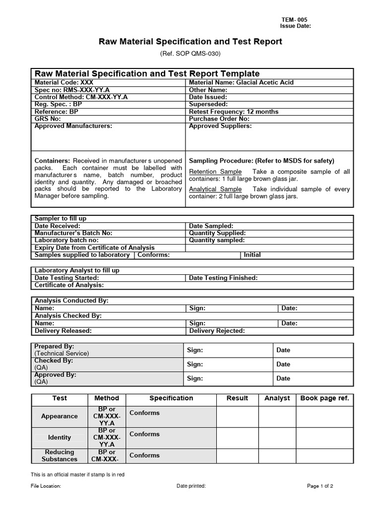 TEM-005-Raw-Material-Specification-and-Test-Report-Template-sample ... TEM-005-Raw-Material-Specification-and-Test-Report-Template-sample ...