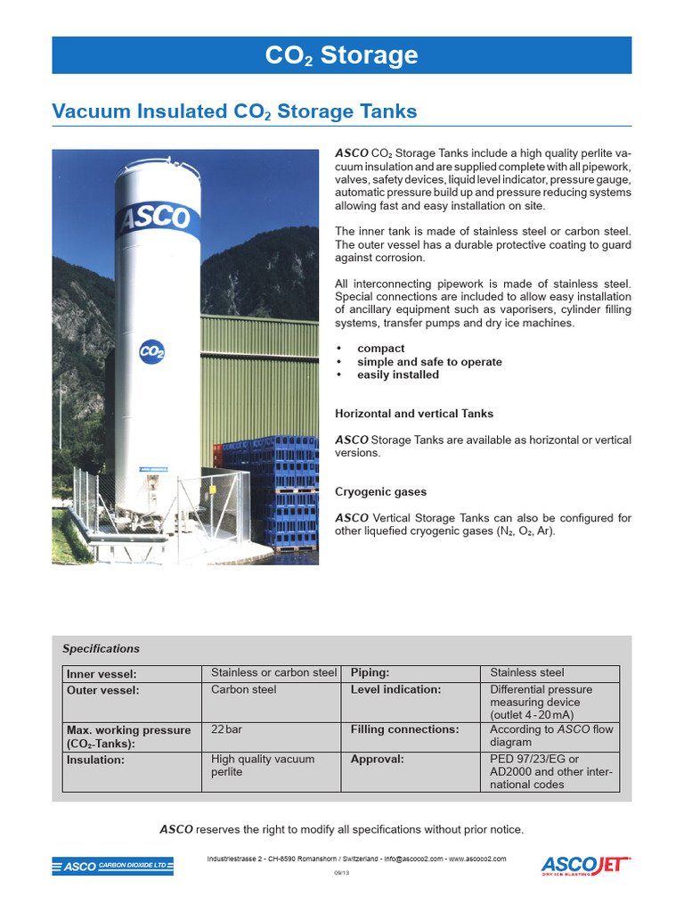 Vacuum Insulated CO2 Storage Tanks | PDF | Valve | Carbon Dioxide