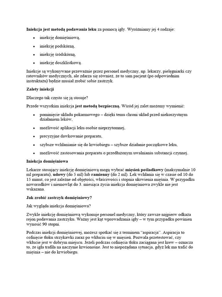 Iniekcja Jest Metodą Podawania Leku Za Pomocą Igły | PDF