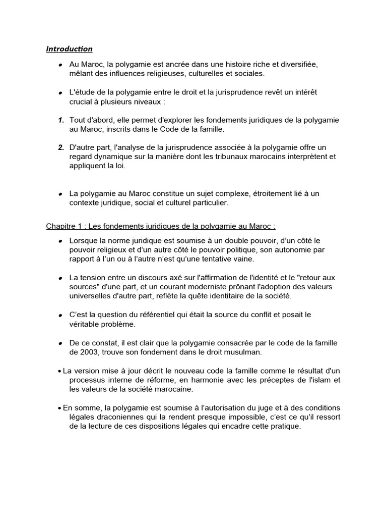Polygamie au Maroc : Cadre juridique et enjeux | PDF