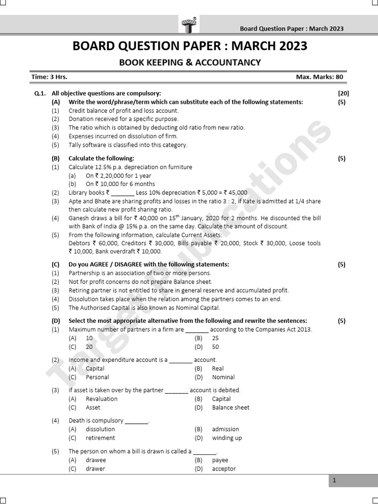 March 2023 BK Board Question Paper | PDF | Balance Sheet | Debits And ...