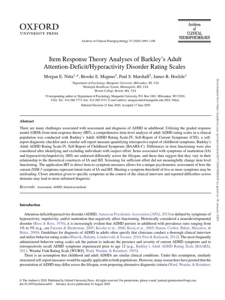 Item Response Theory Analyses of Barkley's Adult | PDF | Attention ...