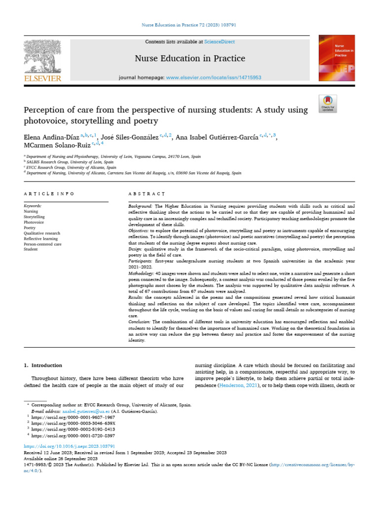 Perception of Care From The Perspective of Nursing Studen - 2023 - Nurse Educati | PDF ...