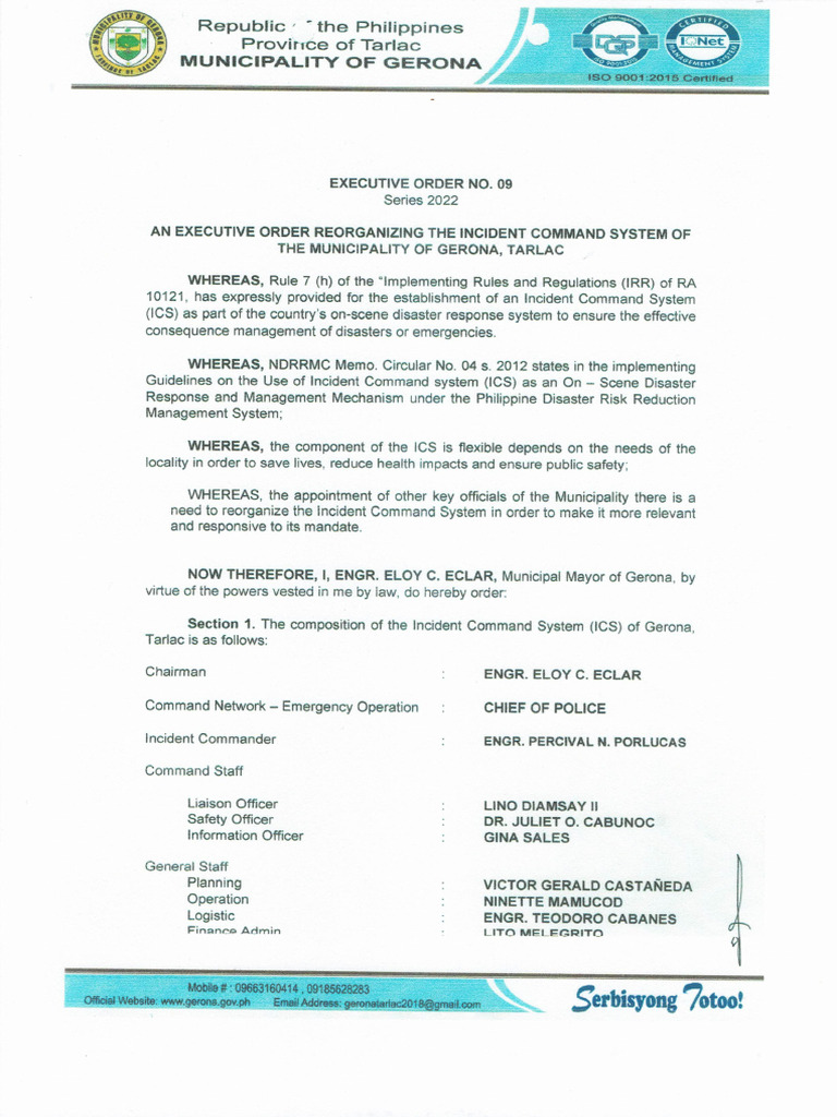 Executive Order No 09 Series of 2022 | PDF