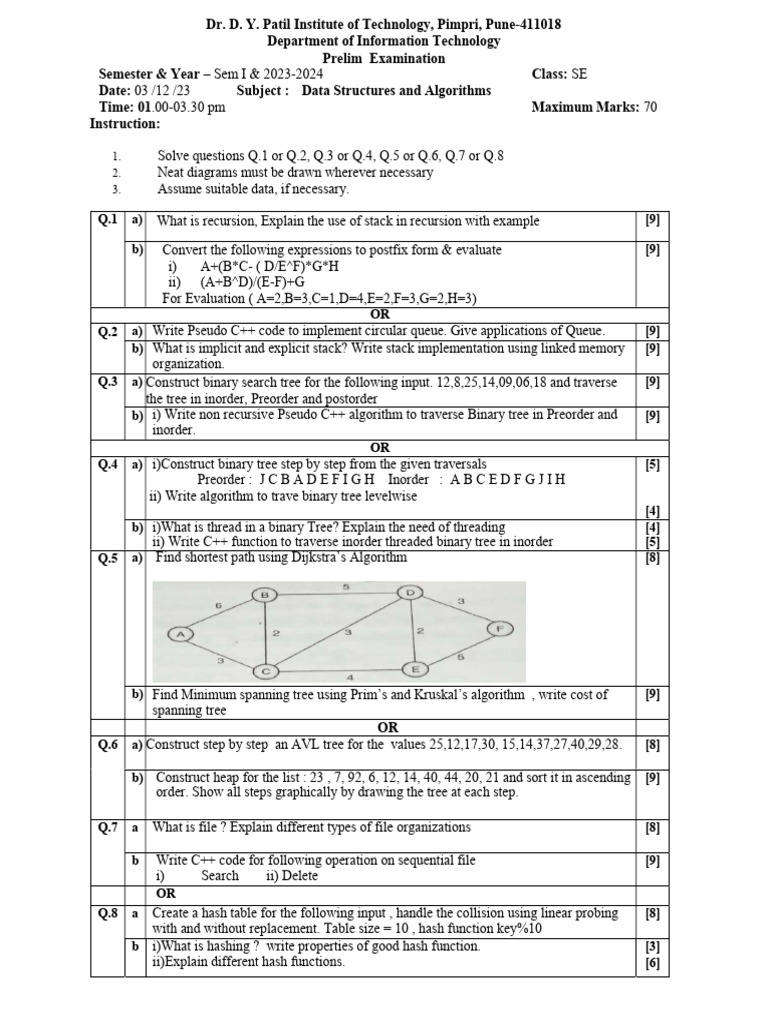 DSA Prelim Paper | PDF | Computing | Algorithms And Data Structures