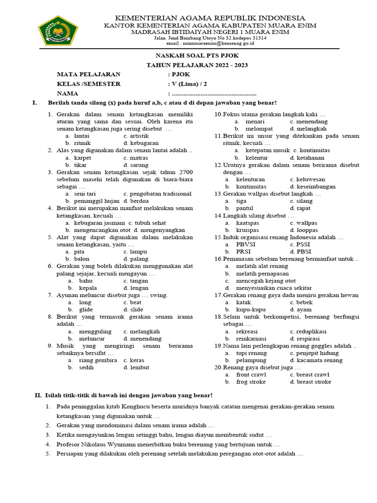 PTS PJOK Kelas 5 Semester 2 | PDF