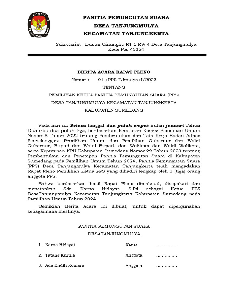 Draft BA Pleno Pemilihan Ketua PPS | PDF