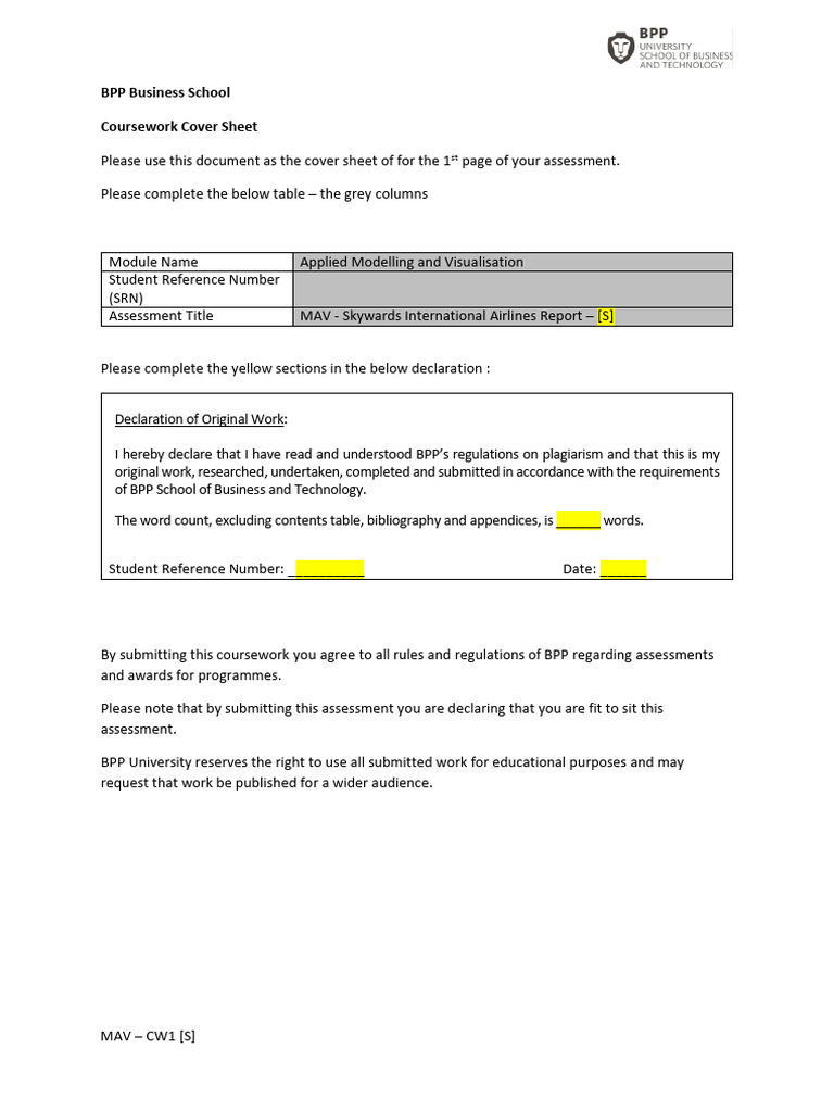 MAV - CW1 (S) - Summative Assessment - Skywards International Airlines ...