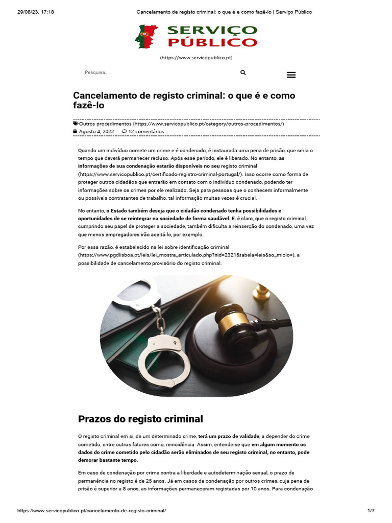 Como solicitar cancelamento de registo criminal | PDF