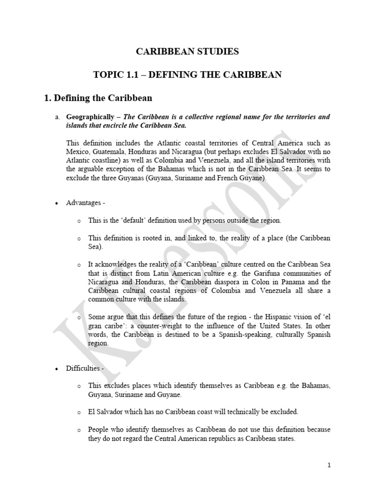 Topic 1.1 - Defining The Caribbean - Study Notes | PDF | Social Science ...