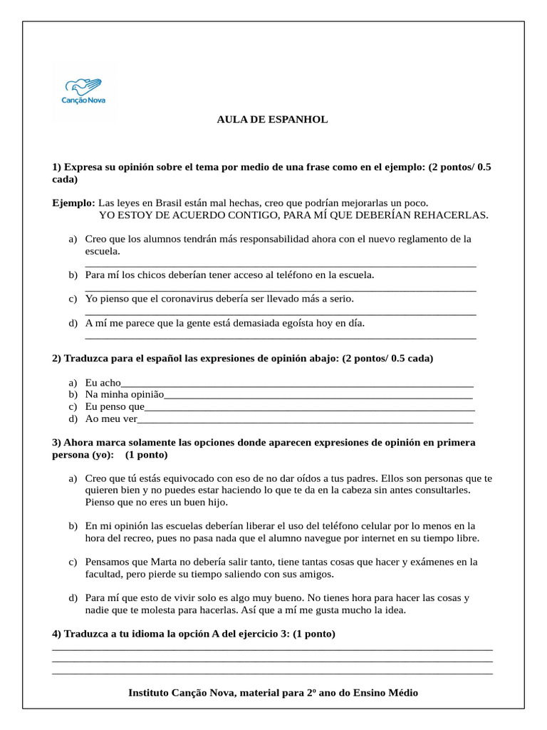 Expresiones de opinión en español | PDF | Crecimiento personal y ...