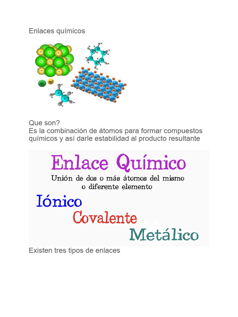 Tipos y propiedades de enlaces químicos | PDF | Química | Compuestos ...