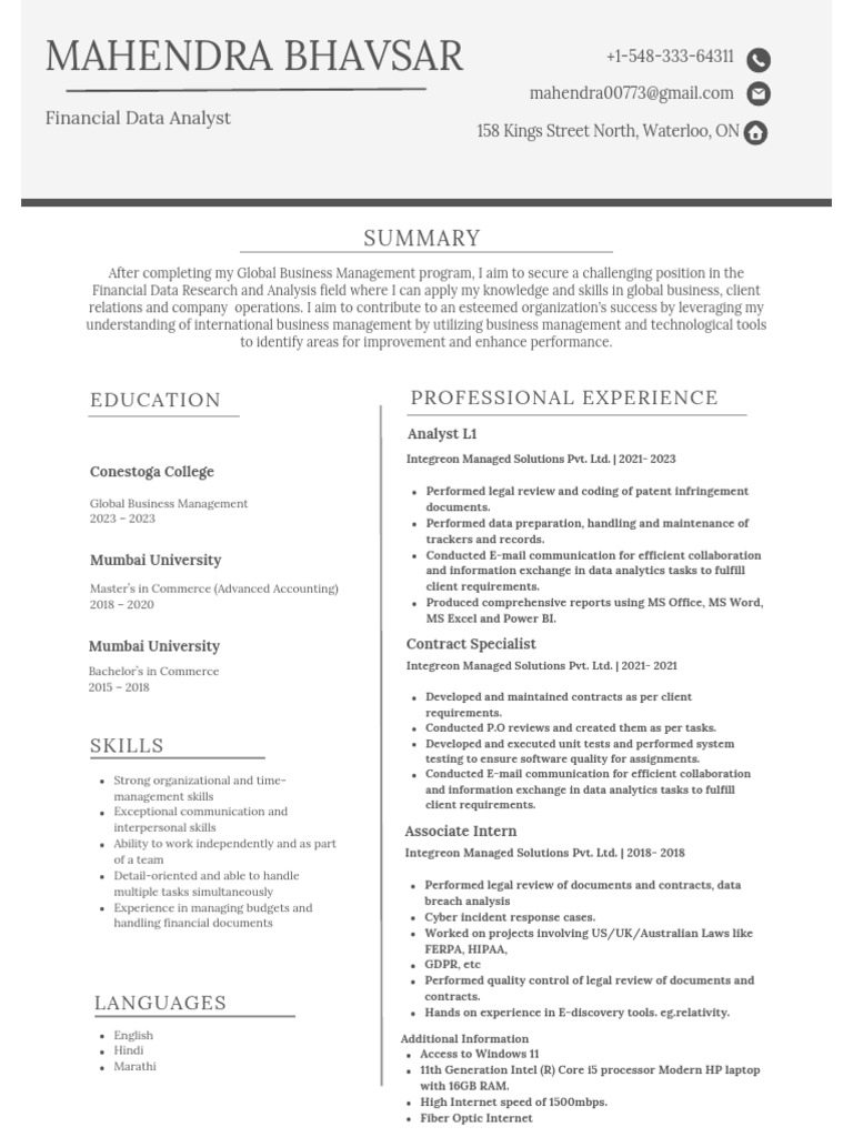 Financial Data Analyst Resume | PDF | Information | Communication