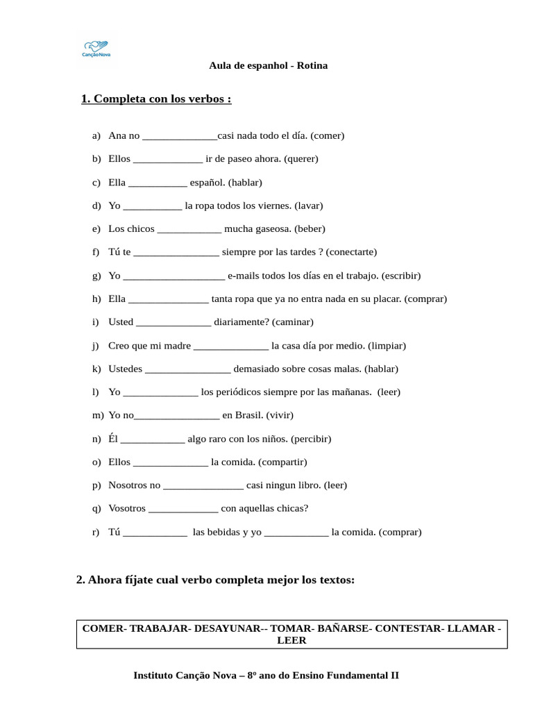 Rutina en Español A1 | PDF | Artes del Lenguaje y Comunicación