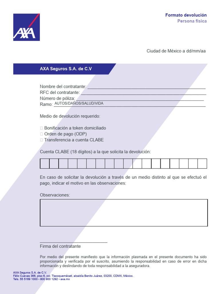 Formato de Solicitud de Reembolso AXA | PDF