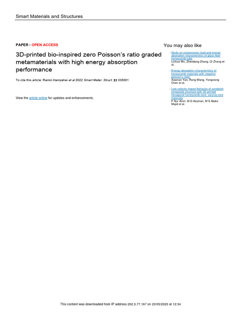 3D-Printed Zero Poisson's Ratio Metamaterials | PDF | Stress (Mechanics ...