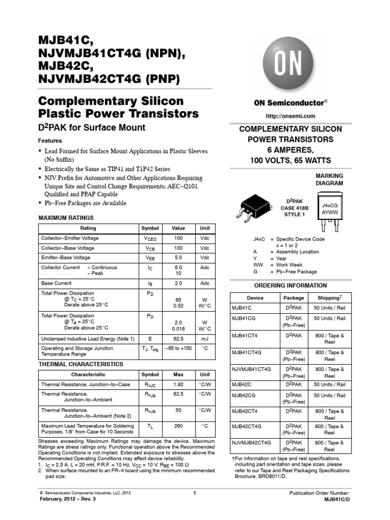 MJB 41 CG | PDF | Bipolar Junction Transistor | Information And ...