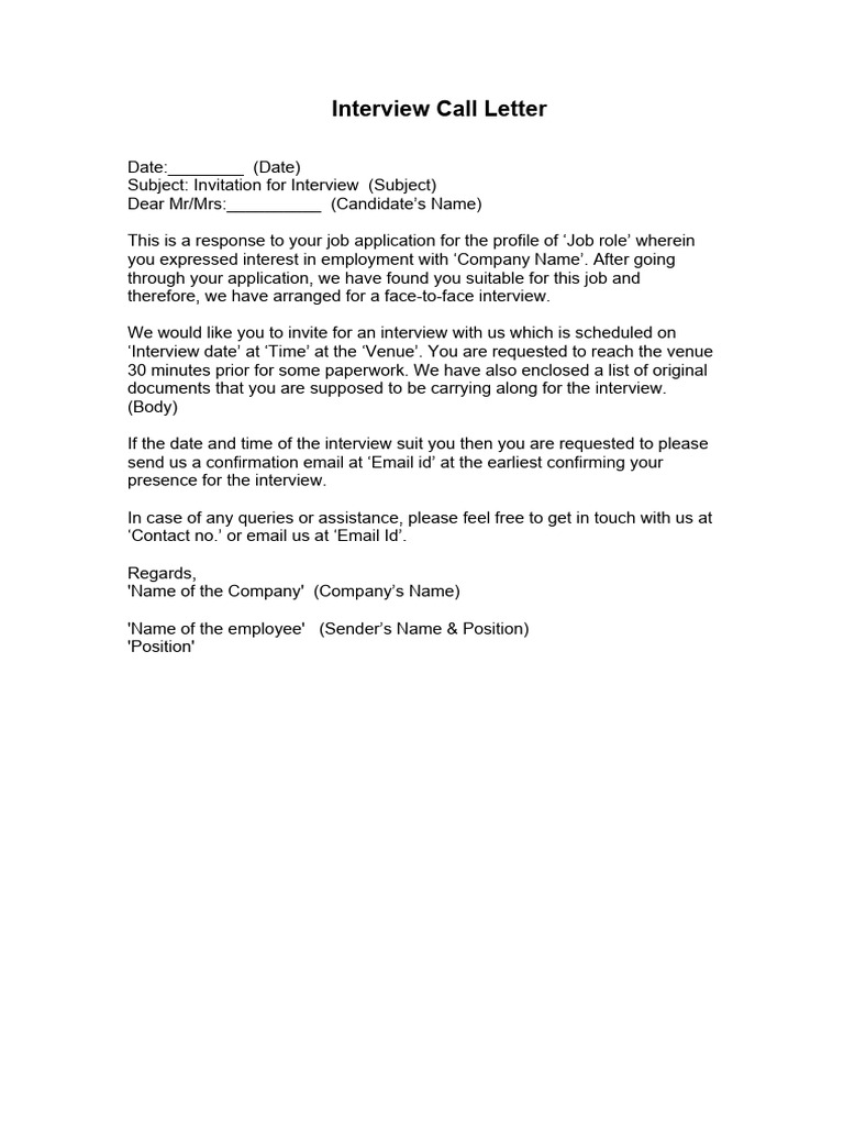 Interview Call Letter Format - 1 | PDF