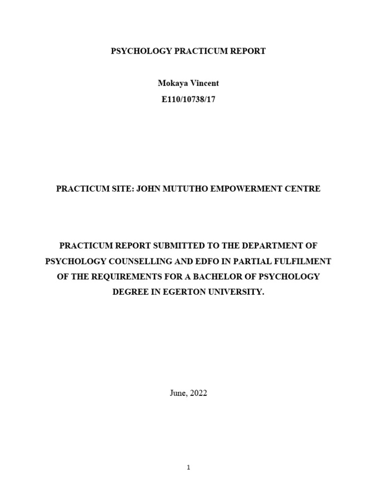 Mokaya Practicum Report | PDF | Psychotherapy | Substance Use Disorder
