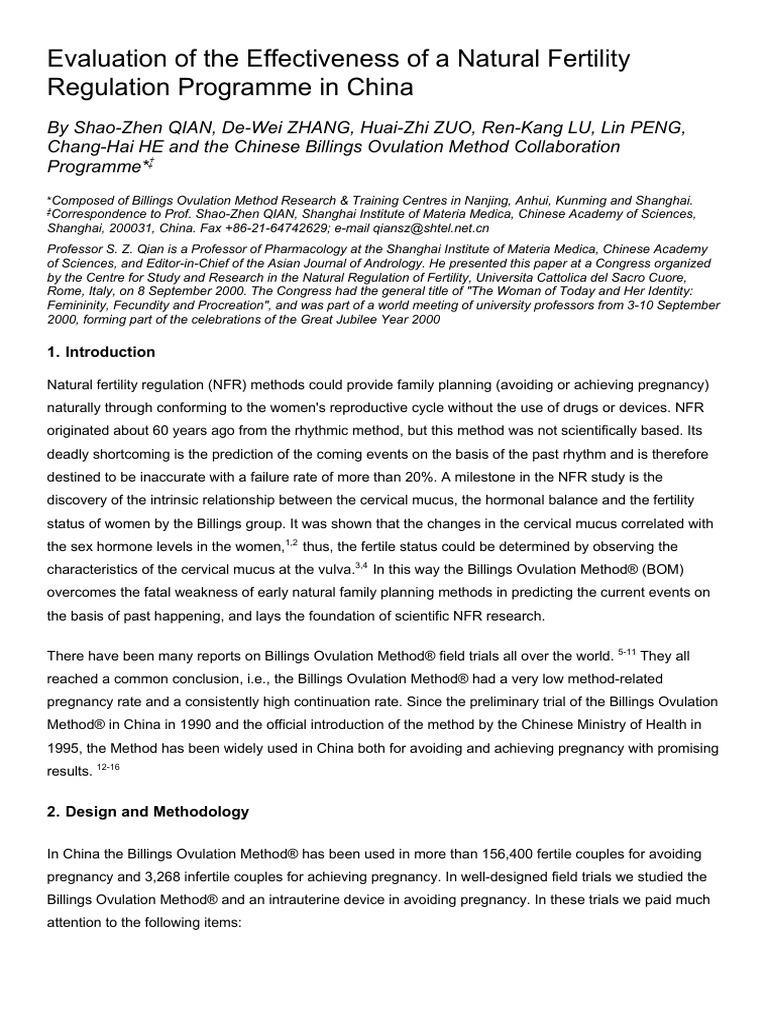 Evaluation of The Effectiveness of A Natural Fertility Regulation ...