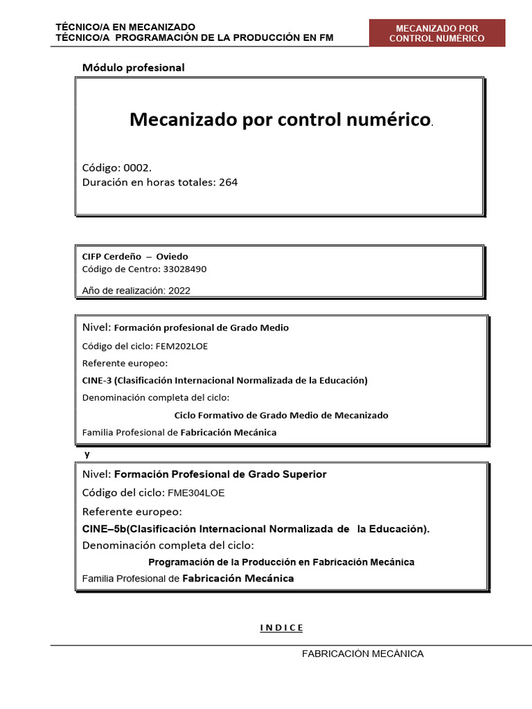 Ejemplo Unidad Didactica CNC 2 | PDF | Control numerico | Mecanizado