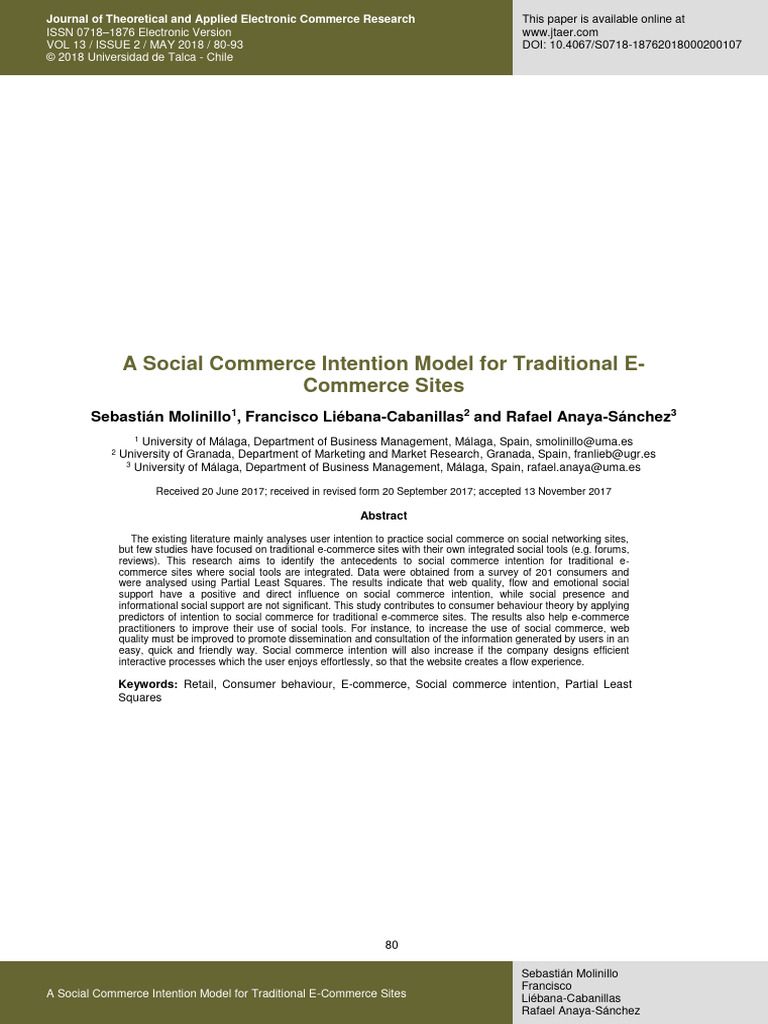 A Social Commerce Intention Model For Traditional Ecommerce Sites Pdf Behavior