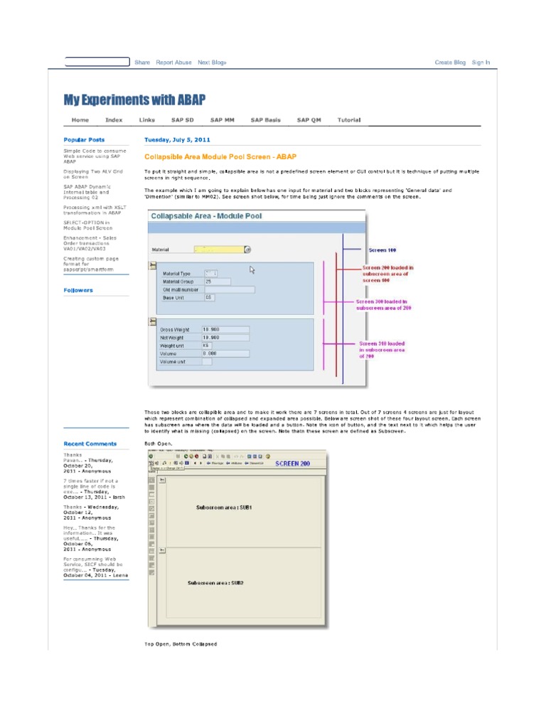 ABAP - Collapsible Area Module Pool Screen - ABAP | PDF