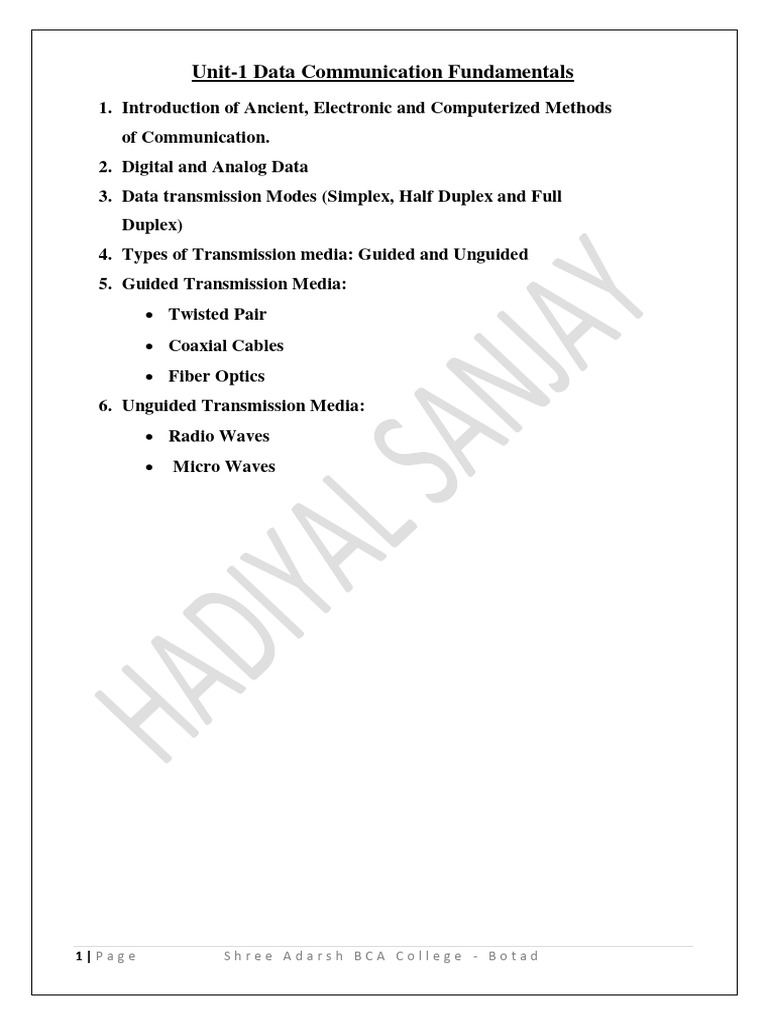 Unit - 1 Data Communication Fundamentals | Download Free PDF | Duplex (Telecommunications) | Radio