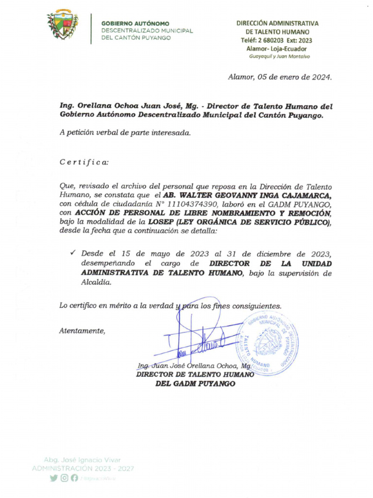 Certificado Gadm Puyango | PDF