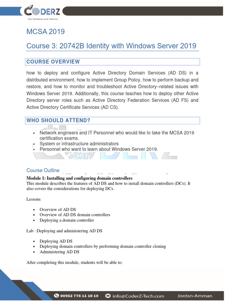 Course 3 - 20742B Identity With Windows Server 2016 | PDF | Group Policy | Active Directory