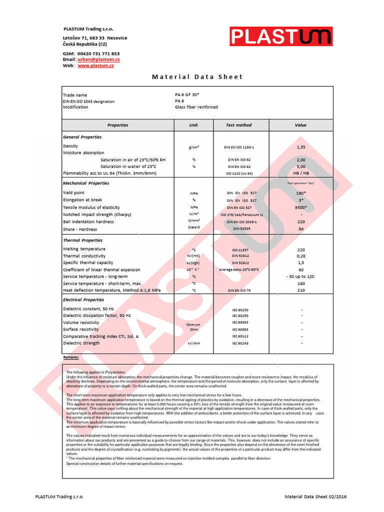 PA_6_GF_30(EN) | PDF | Strength Of Materials | Electrical Resistivity And Conductivity
