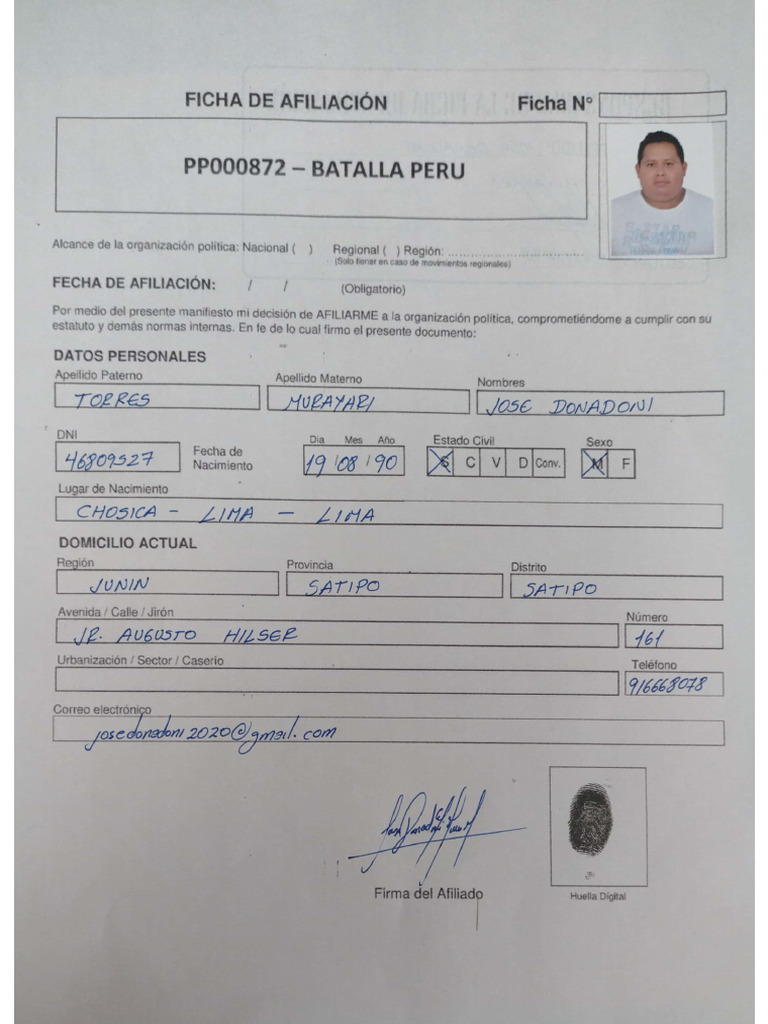 Ficha de afiliación | PDF