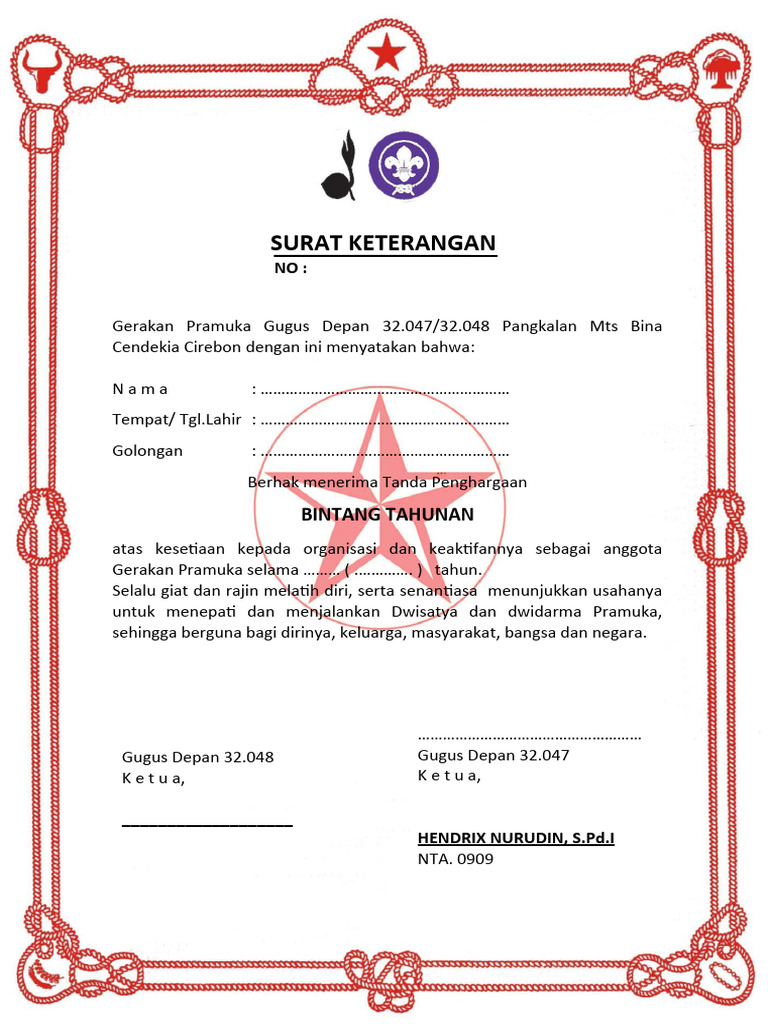 Sertifikat Bintang Tahunan Pramuka | PDF